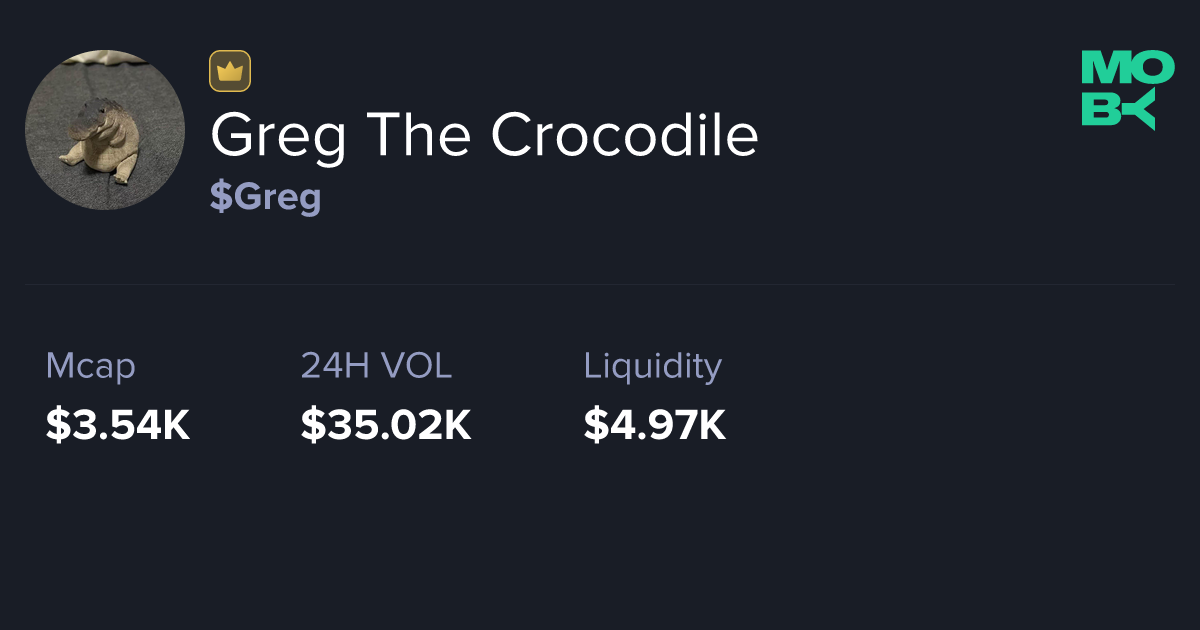 Greg The Crocodile (GREG) at MobyScreener — Real-Time Token Radar & One ...